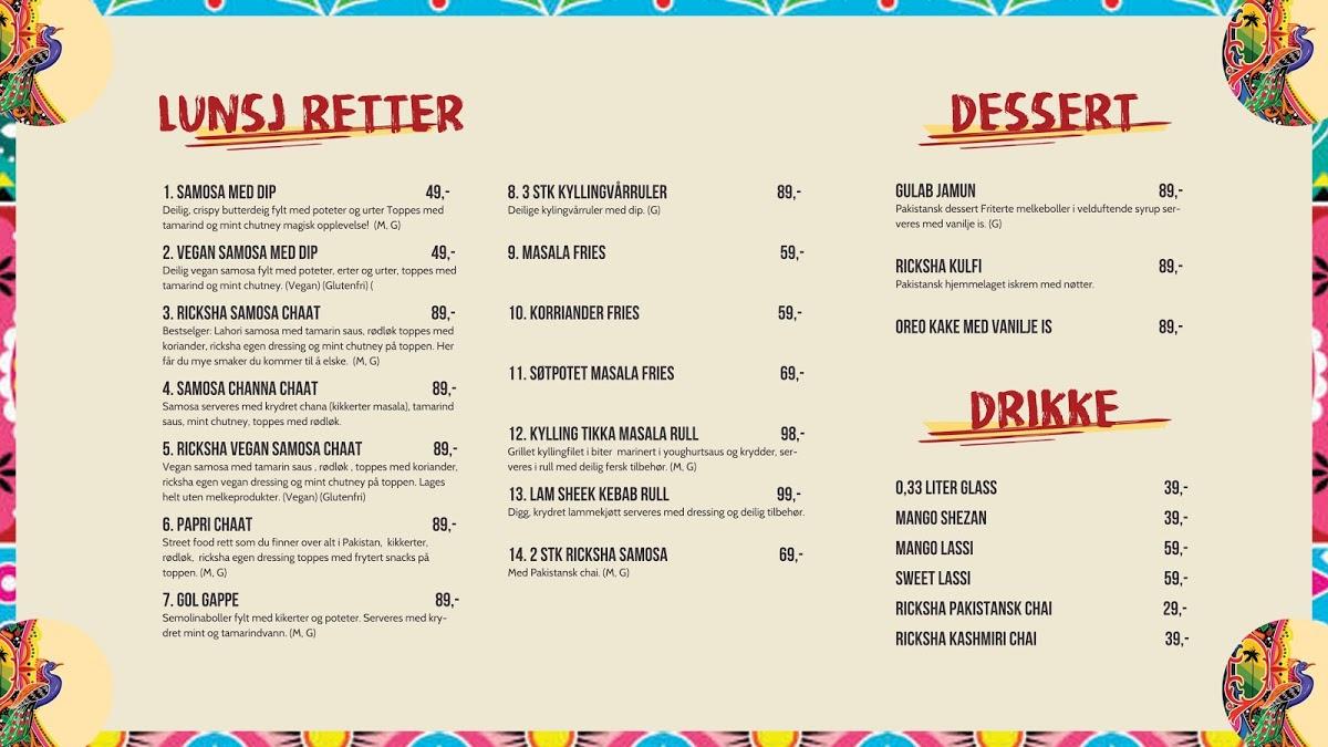 Menu at Ricksha Pakistani Street food restaurant, Oslo
