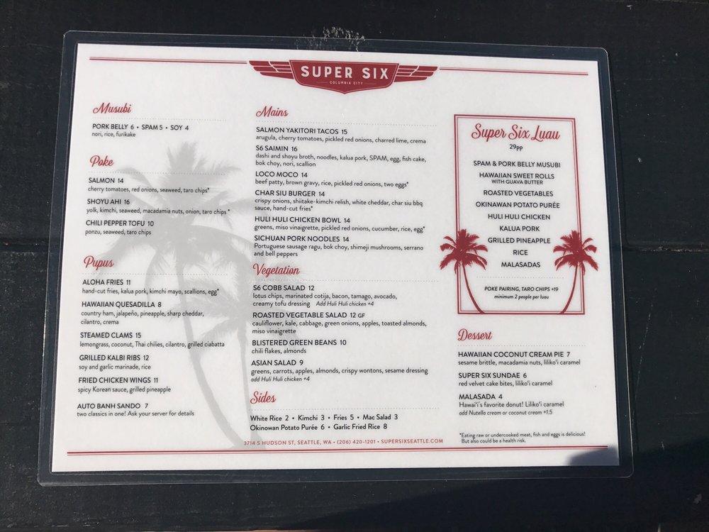 Menu at Marination Columbia City restaurant, Seattle