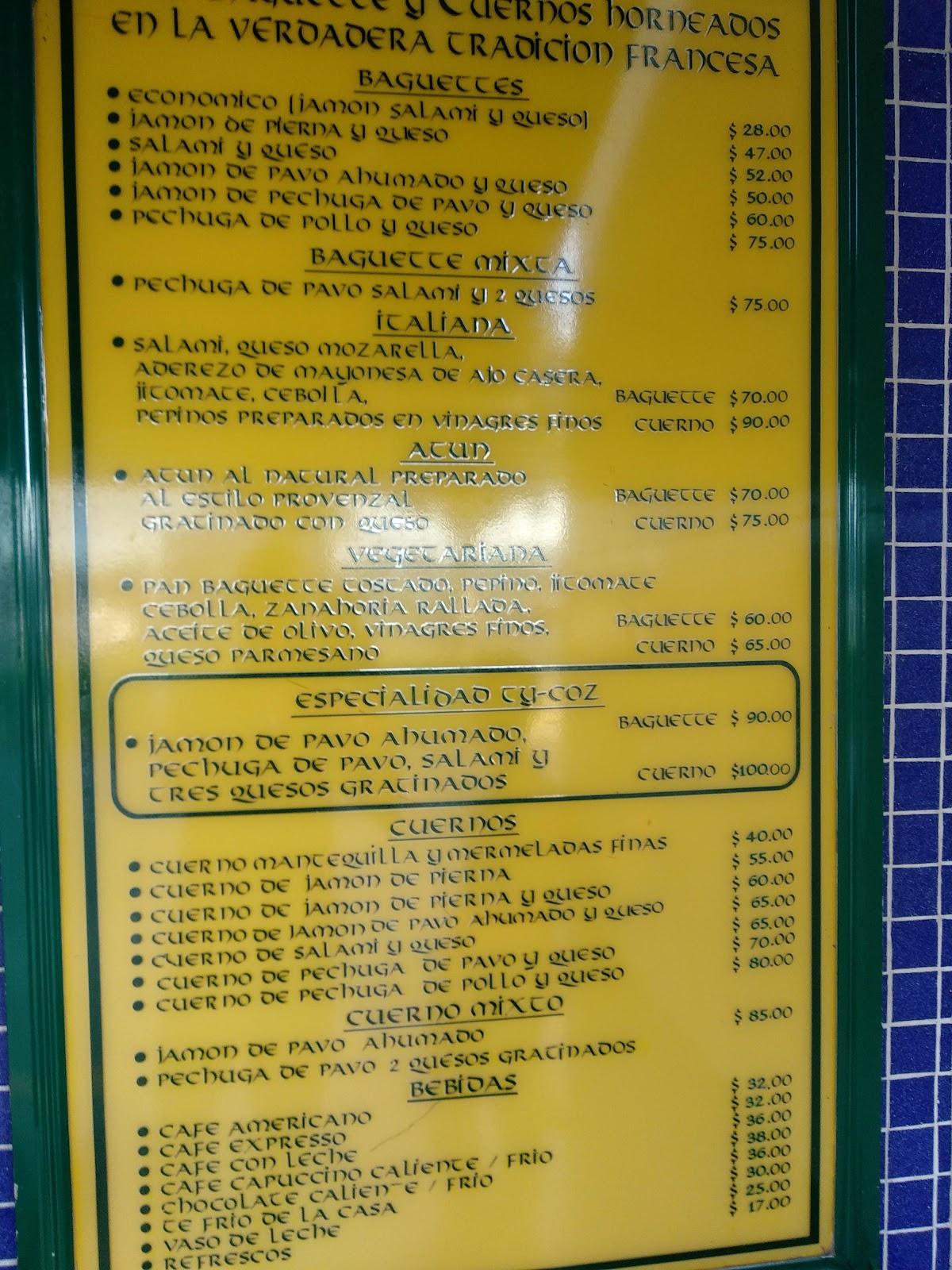 Carta del café TY-COZ EXPRESS, Cancún, Av. Andrés Quintana Roo