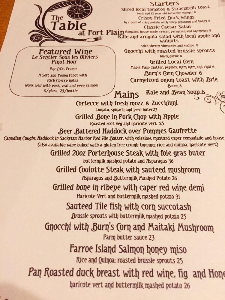 Menu at Table At Fort Plain restaurant, Fort Plain