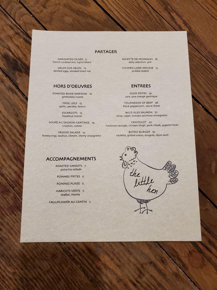 Menu at The Little Hen restaurant, Haddonfield