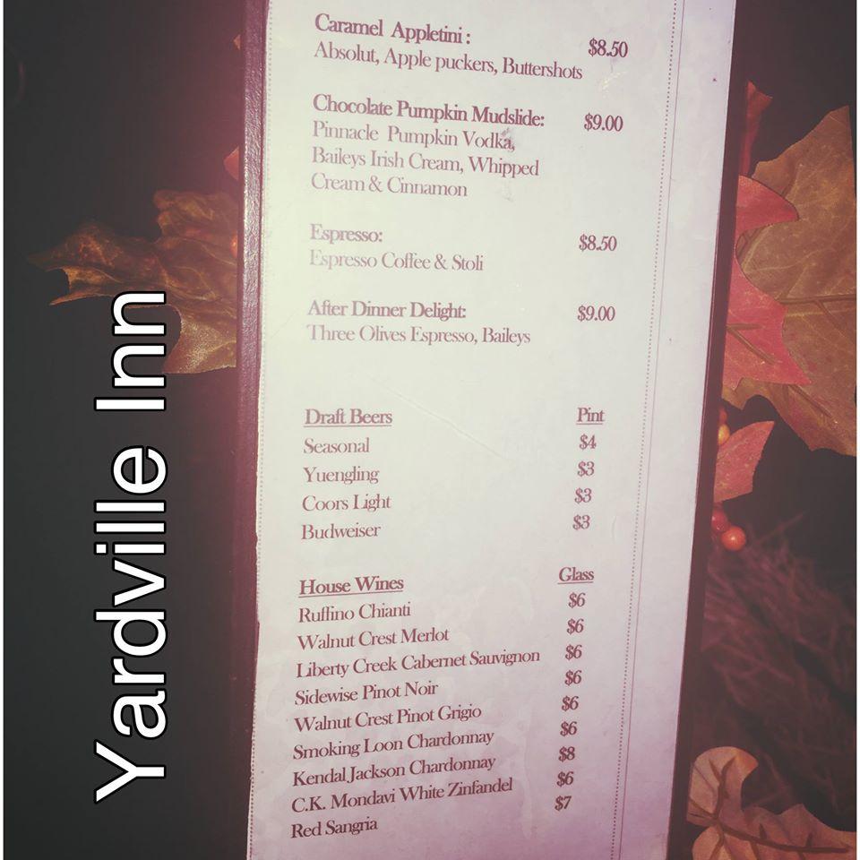 Menu at Yardville Inn Liquor Store pub & bar, Hamilton Township