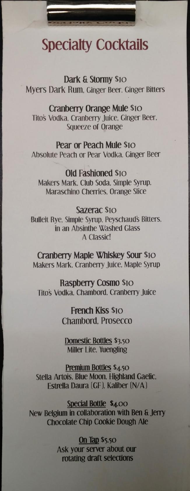 Menu at Brandy's on Main restaurant, Hendersonville