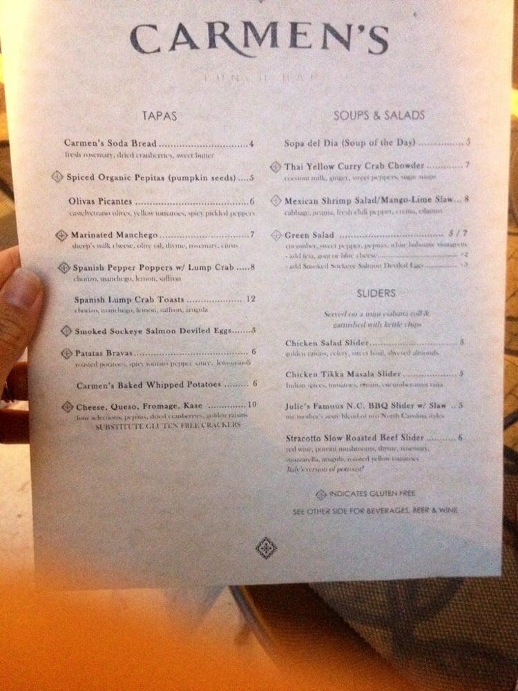 Menu at Carmen's Lunch Bar & Tapas, Pensacola