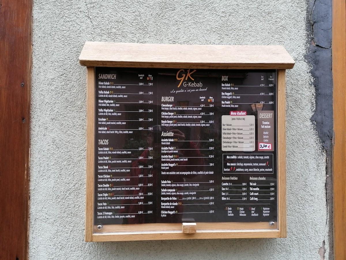 Menu at G kebab restaurant, Ribeauvillé