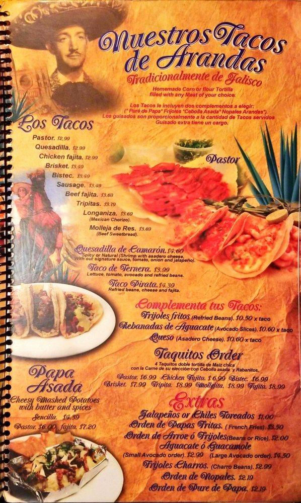 Menu at Hacienda Arandas restaurant, Laredo, 611 Shiloh Dr 13 & 14