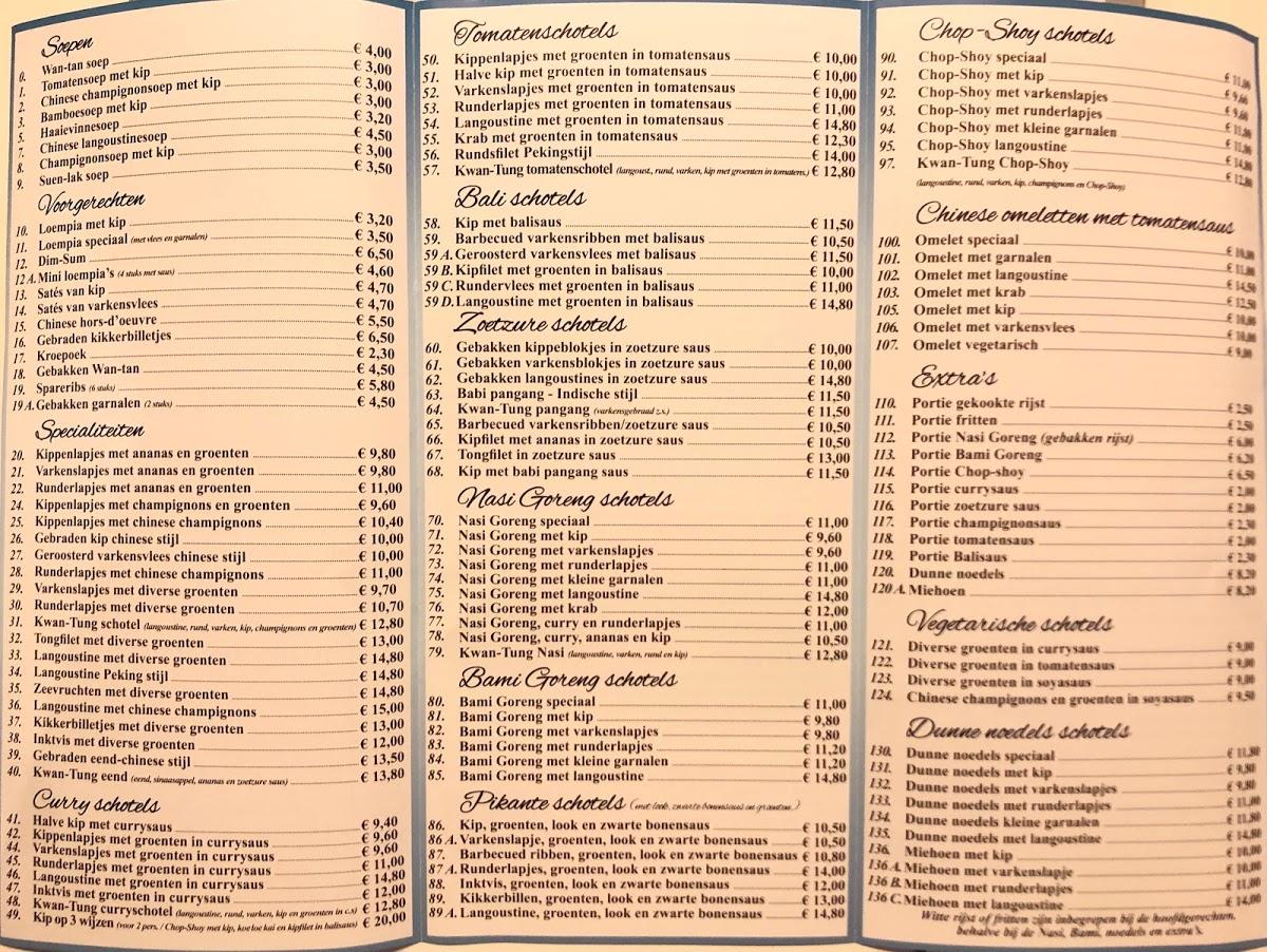 Speisekarte von Kwan Tung, Aarschot