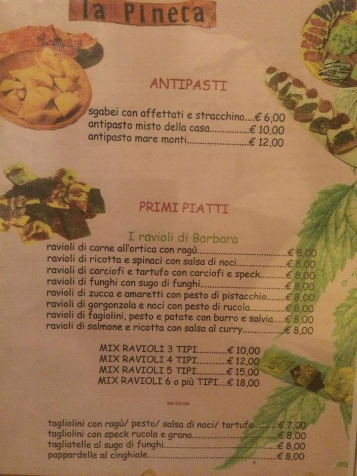 Menu da Trattoria La Pineta ristorante, Riccò del Golfo