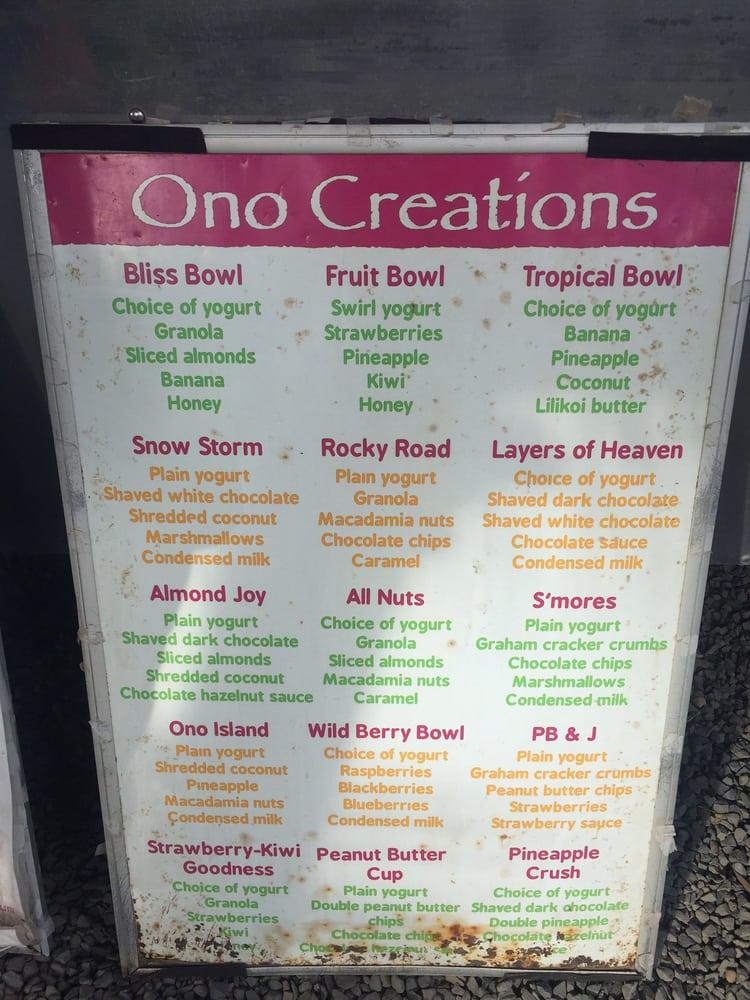 Menu at Ono Yo desserts, Kahuku