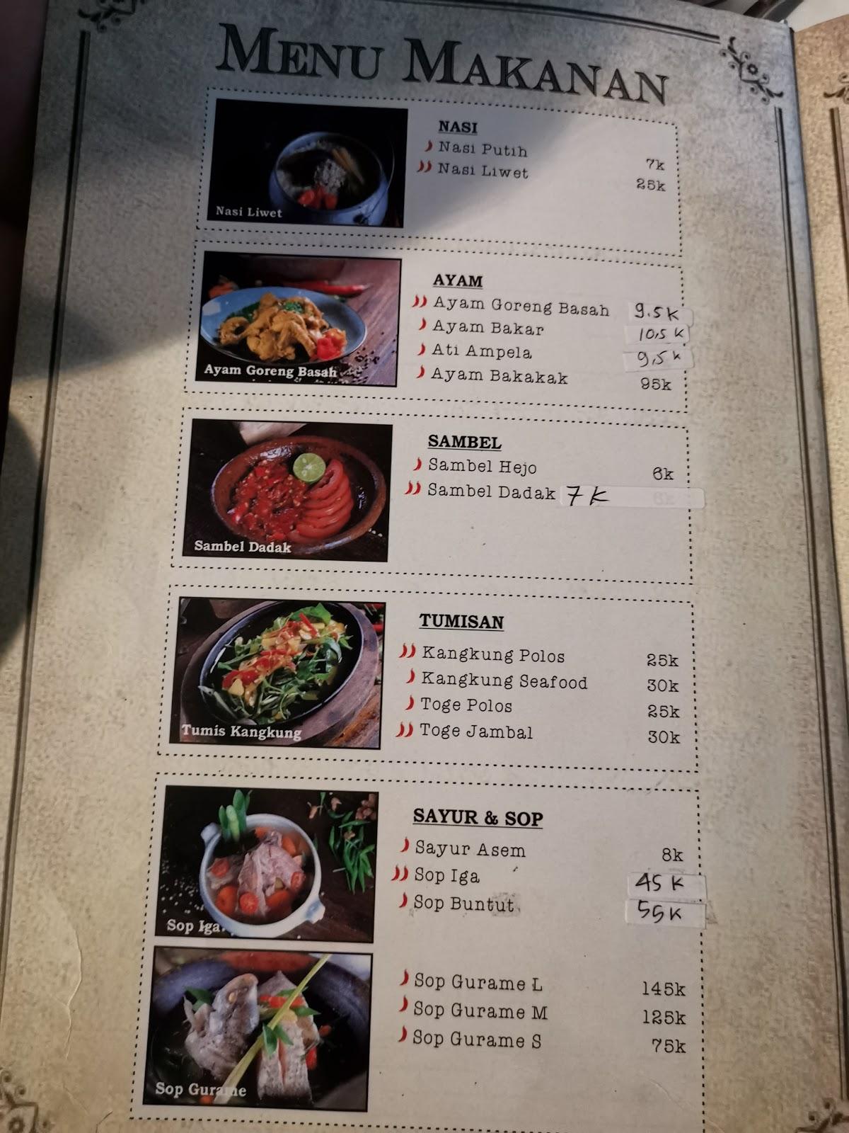 Menu at SHSD Sambel Hejo Sambel Dadak Cempaka Putih restaurant, Jakarta ...