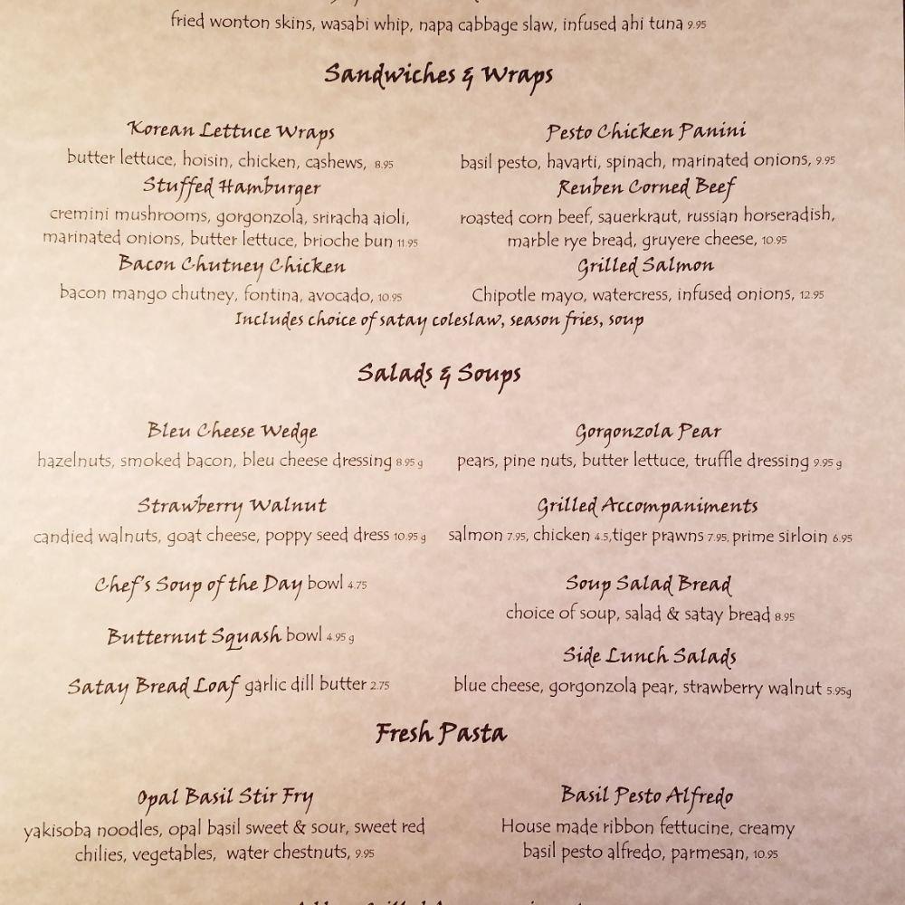 Menu at Satay Bistro pub & bar, Coeur d'Alene