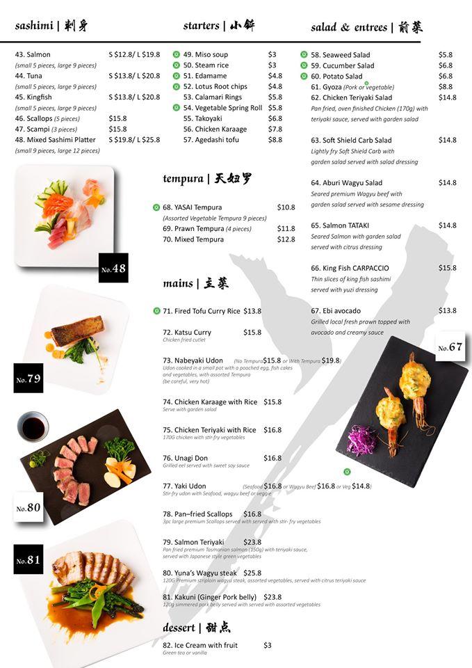 Menu at Yuna's Kitchen restaurant, Sherwood