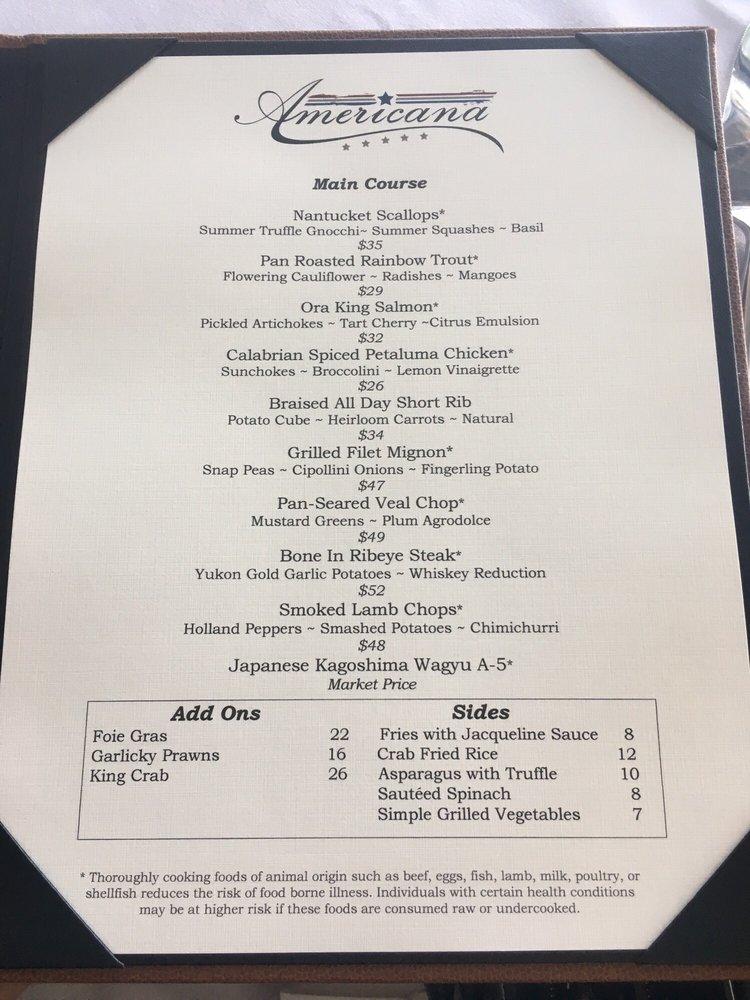 Menu at Americana Restaurant, Las Vegas