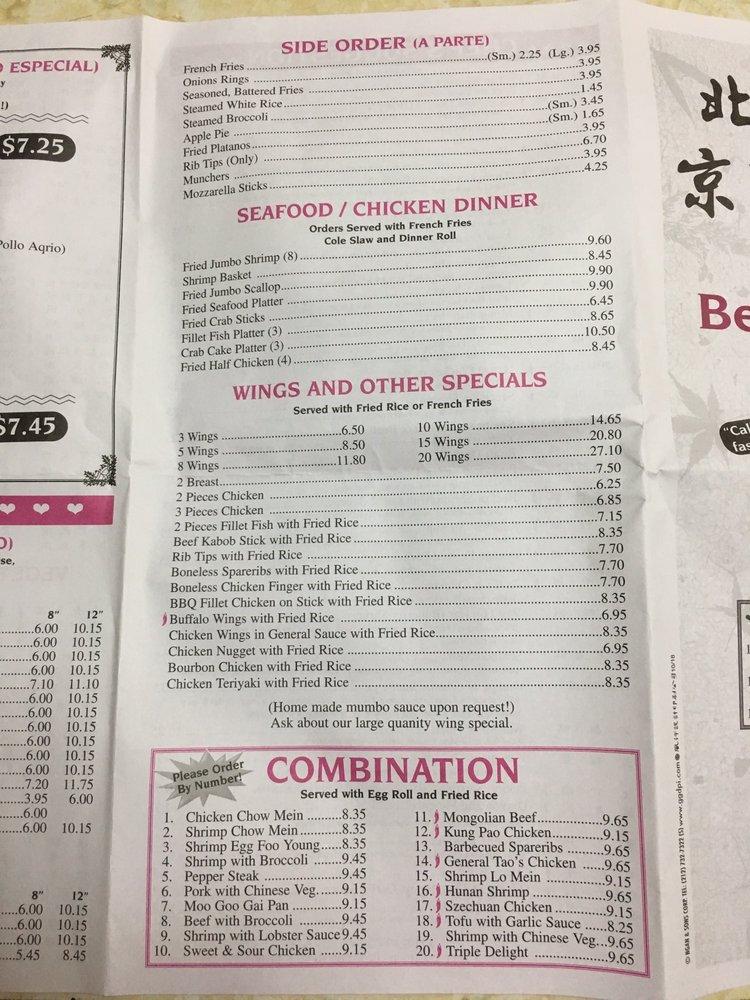 Menu at Beijing Delight restaurant, Takoma Park
