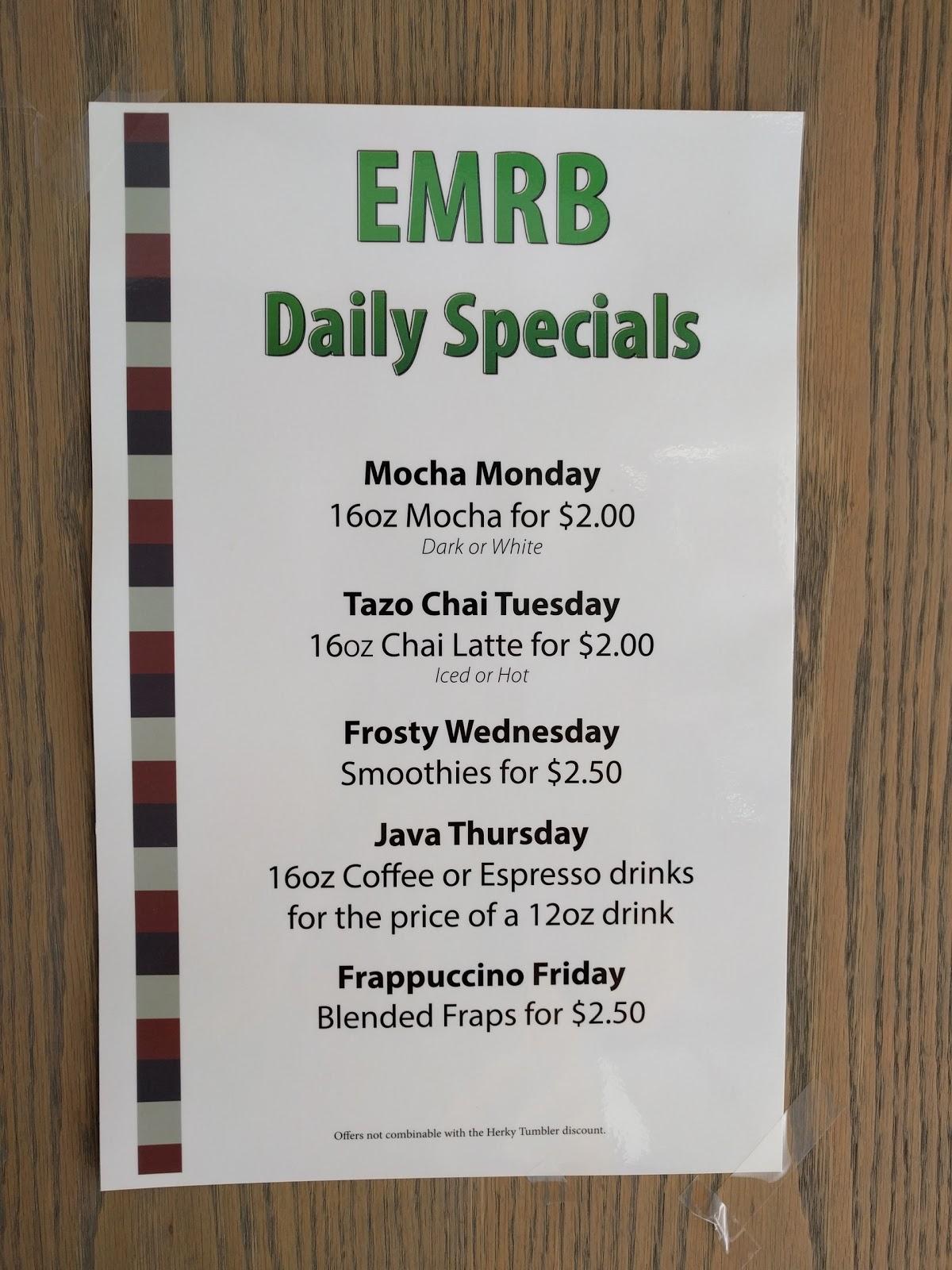 Menu at EMRB Café cafeteria, Iowa City