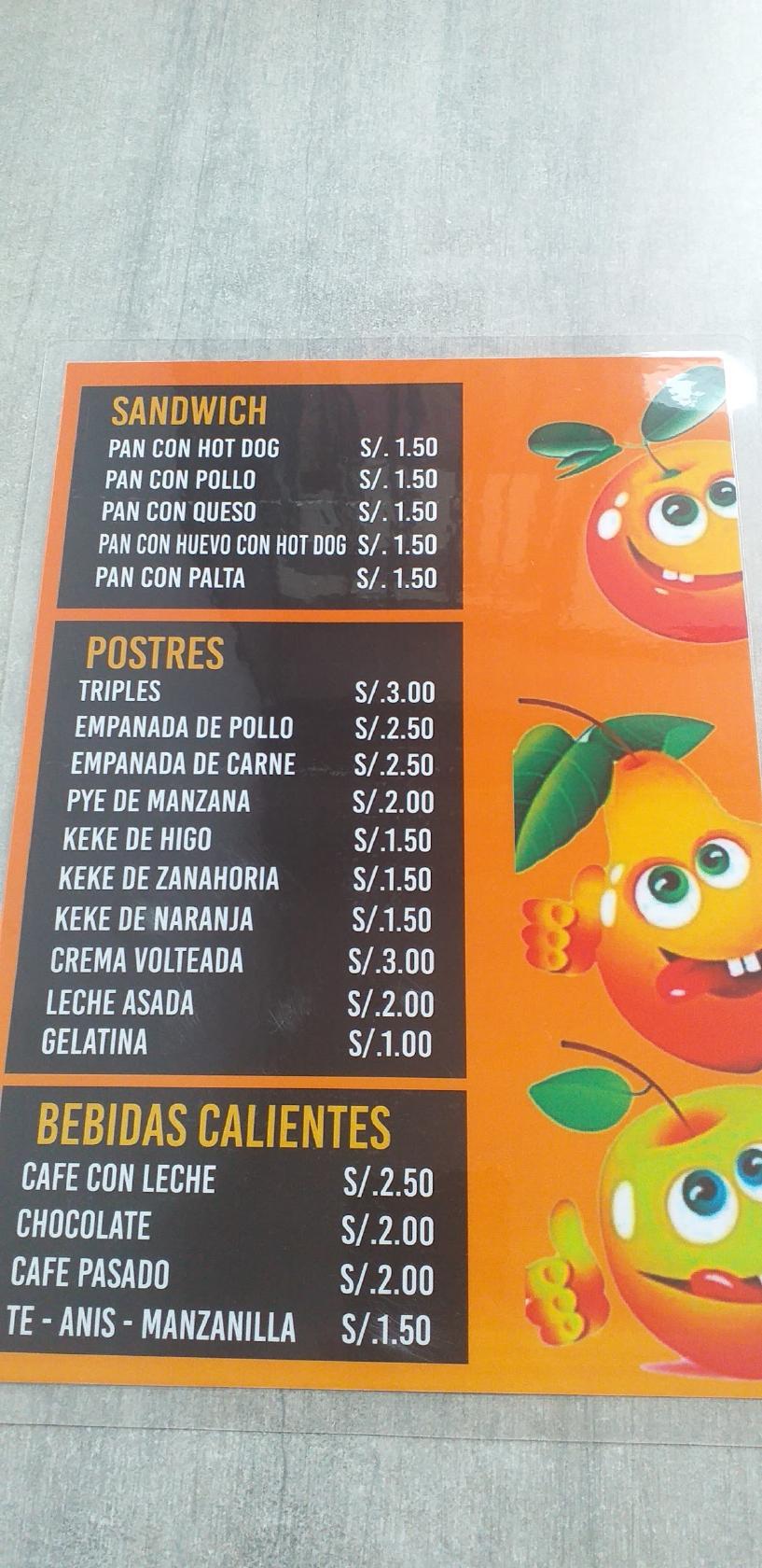 Menu at Jugueria fuente de soda dis fruta mix cafe, Villa el Salvador