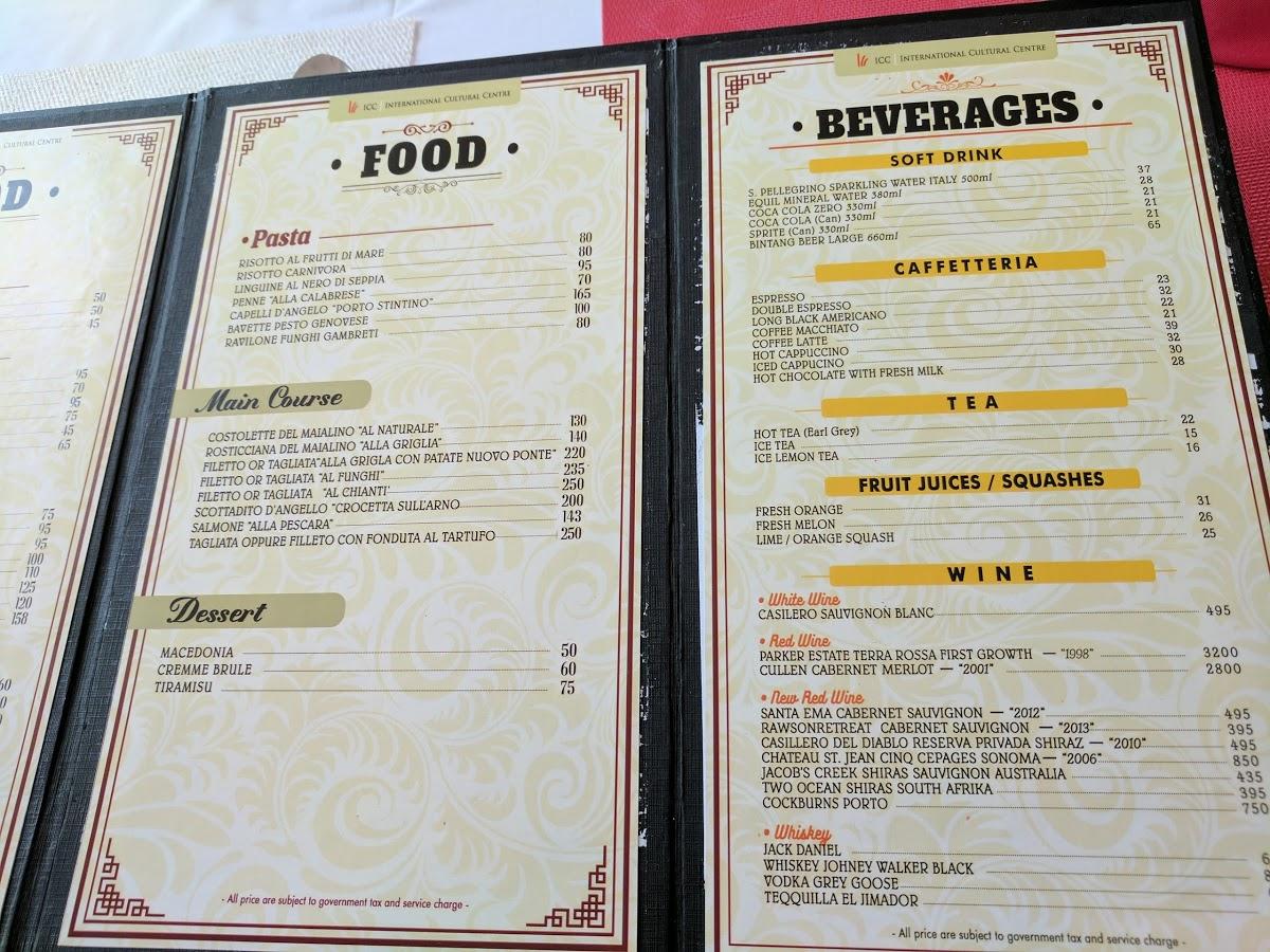 Menu at Prego restaurant, Pandaan