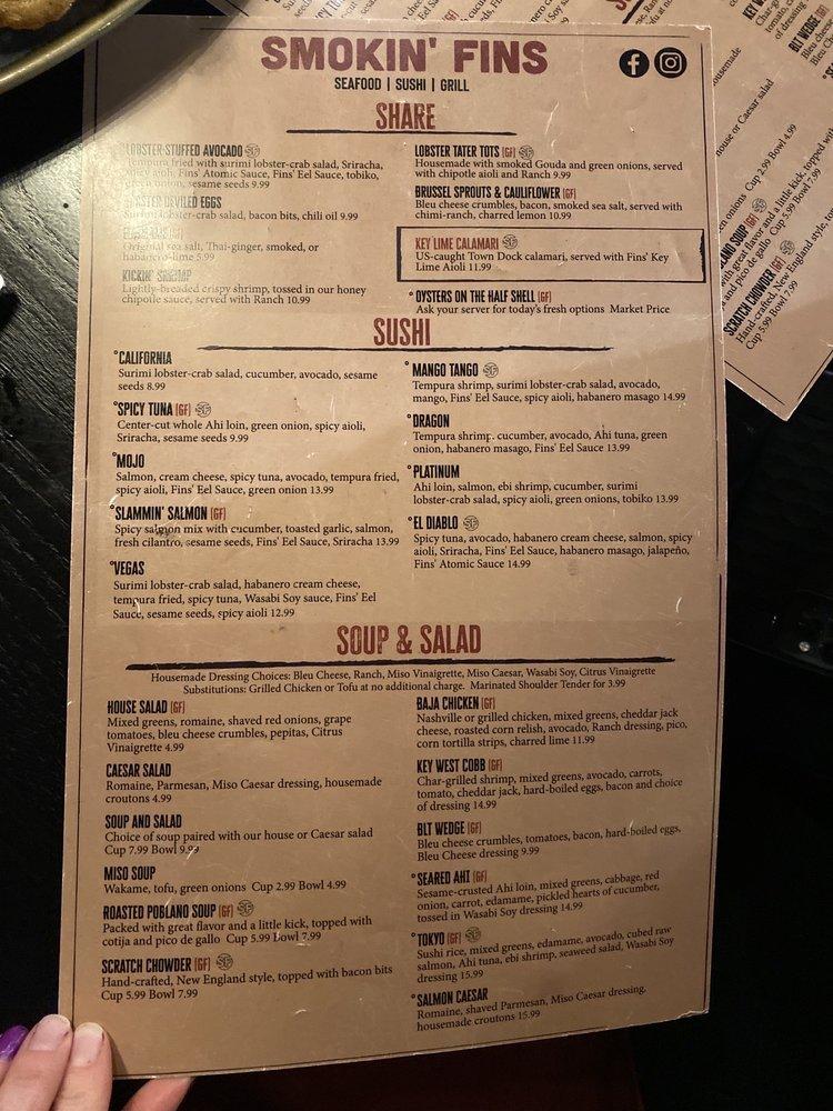 Menu at Smokin Fins Highlands Ranch restaurant, Highlands Ranch, Cpl ...