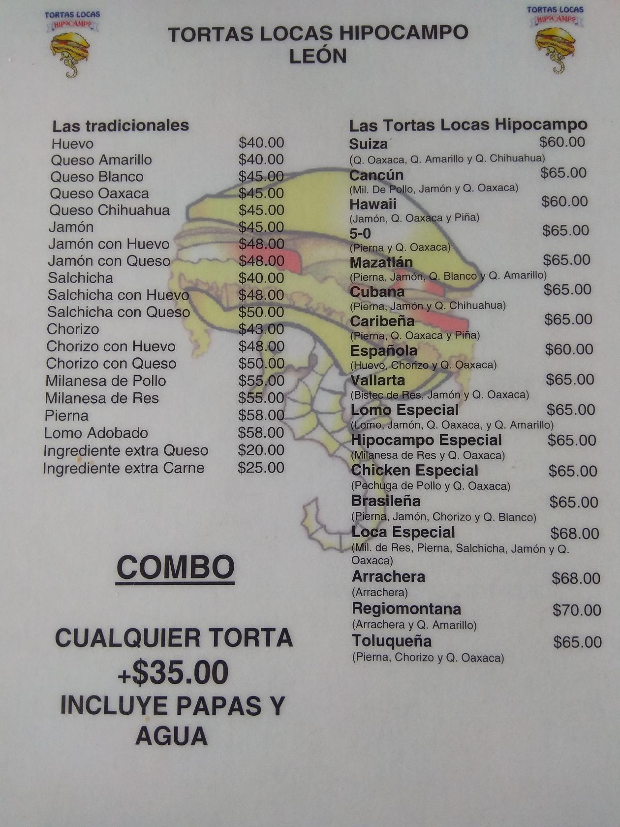 Menu at TORTAS LOCAS HÍPOCAMPO restaurant, Leon, Blvd. Aeropuerto #642 ...