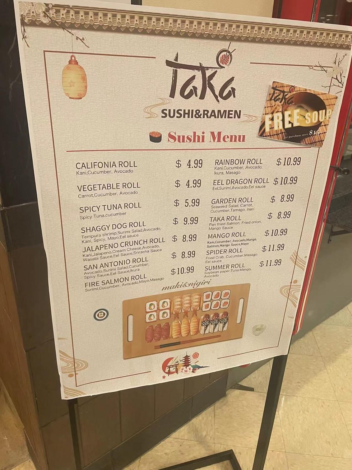 Carta del restaurante Taka Sushi, Houston
