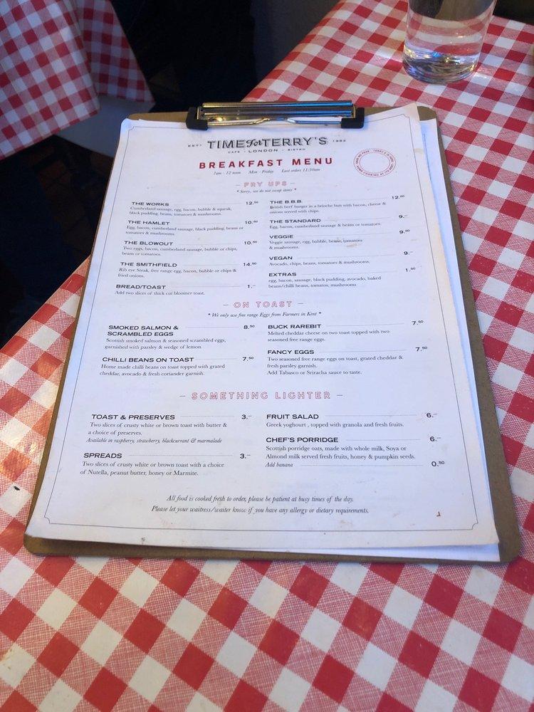 Menu at Terry's Cafe London, London, 158 Great Suffolk St