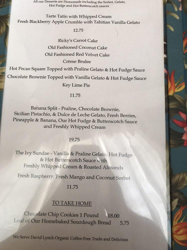 Menu at The Ivy pub & bar, Los Angeles, 113 N Robertson Blvd