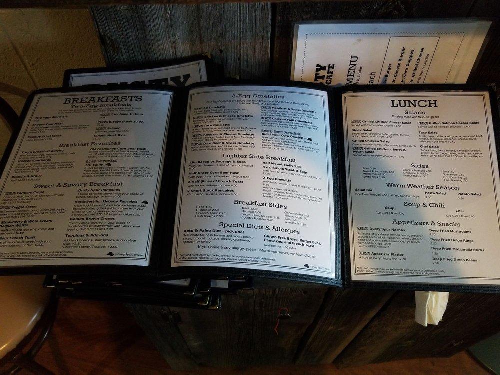 Menu at Dusty Spur Cafe, La Grande