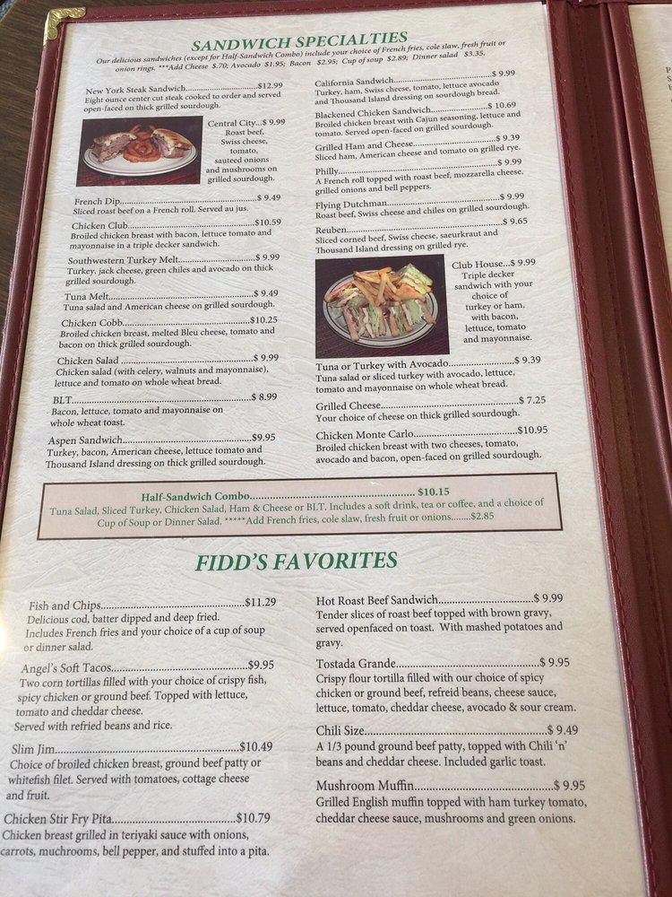 Menu at Fiddler's Restaurant, San Fernando