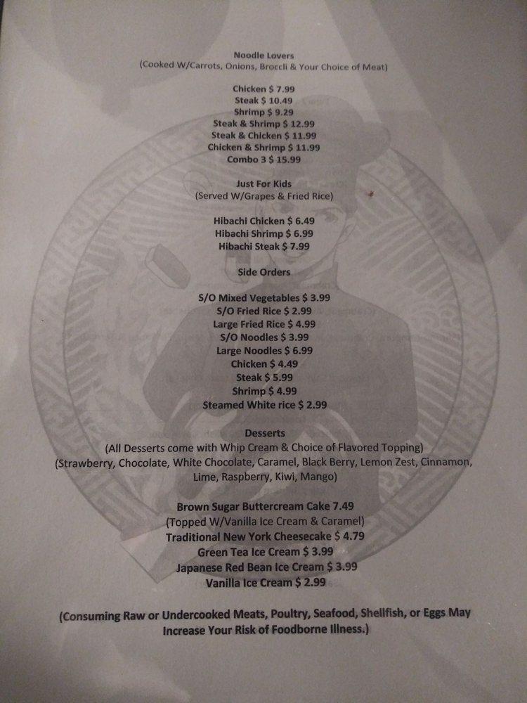 Menu at Hiro Hiro restaurant, Sallisaw