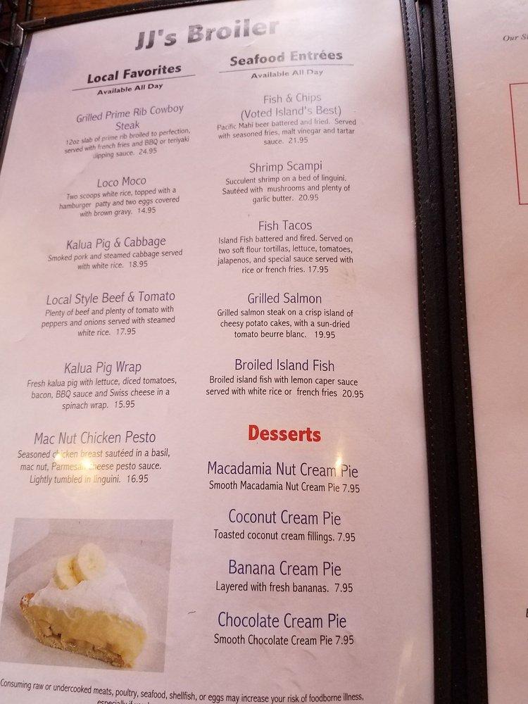 Menu at JJ's Broiler steakhouse, Lihue, Rice St #101