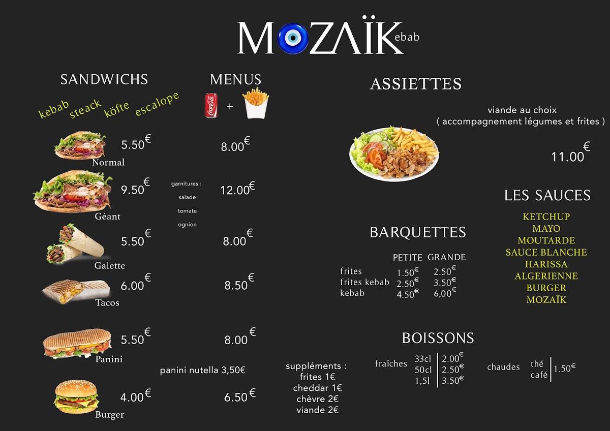 Menu at ROANNE MOZAIK KEBAB ROANNE TACOS, Roanne