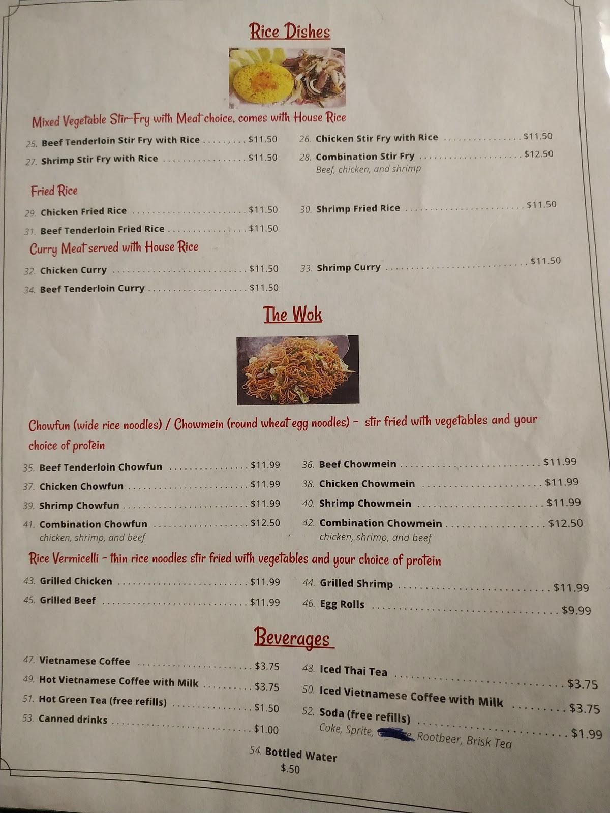 Menu at Saigon Pho Restaurant, Yuma