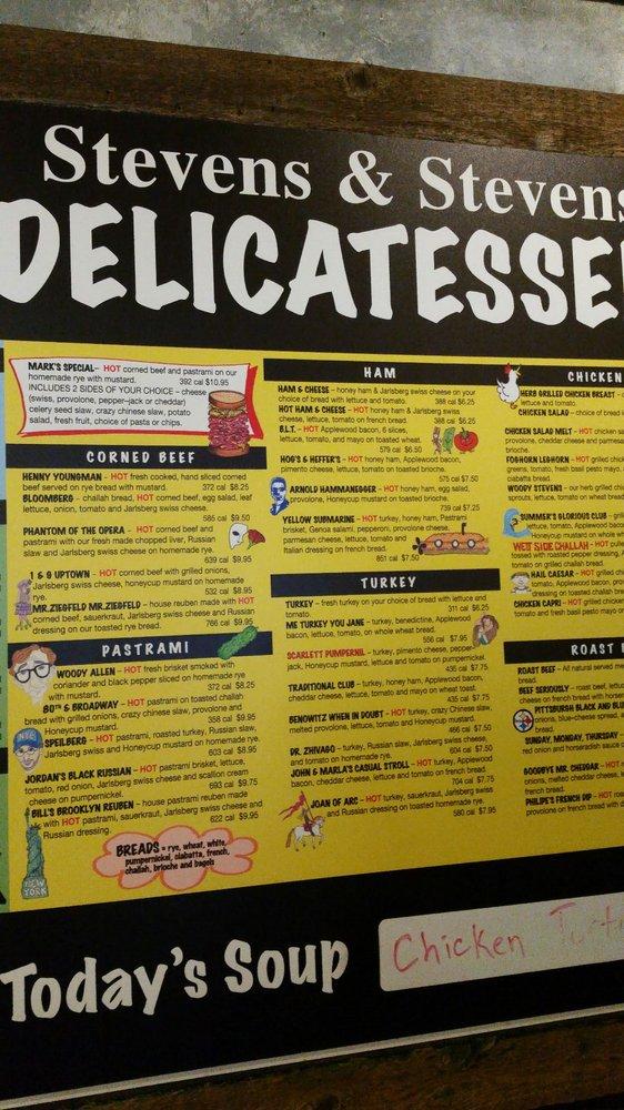 Menu at Stevens Deli restaurant, Louisville