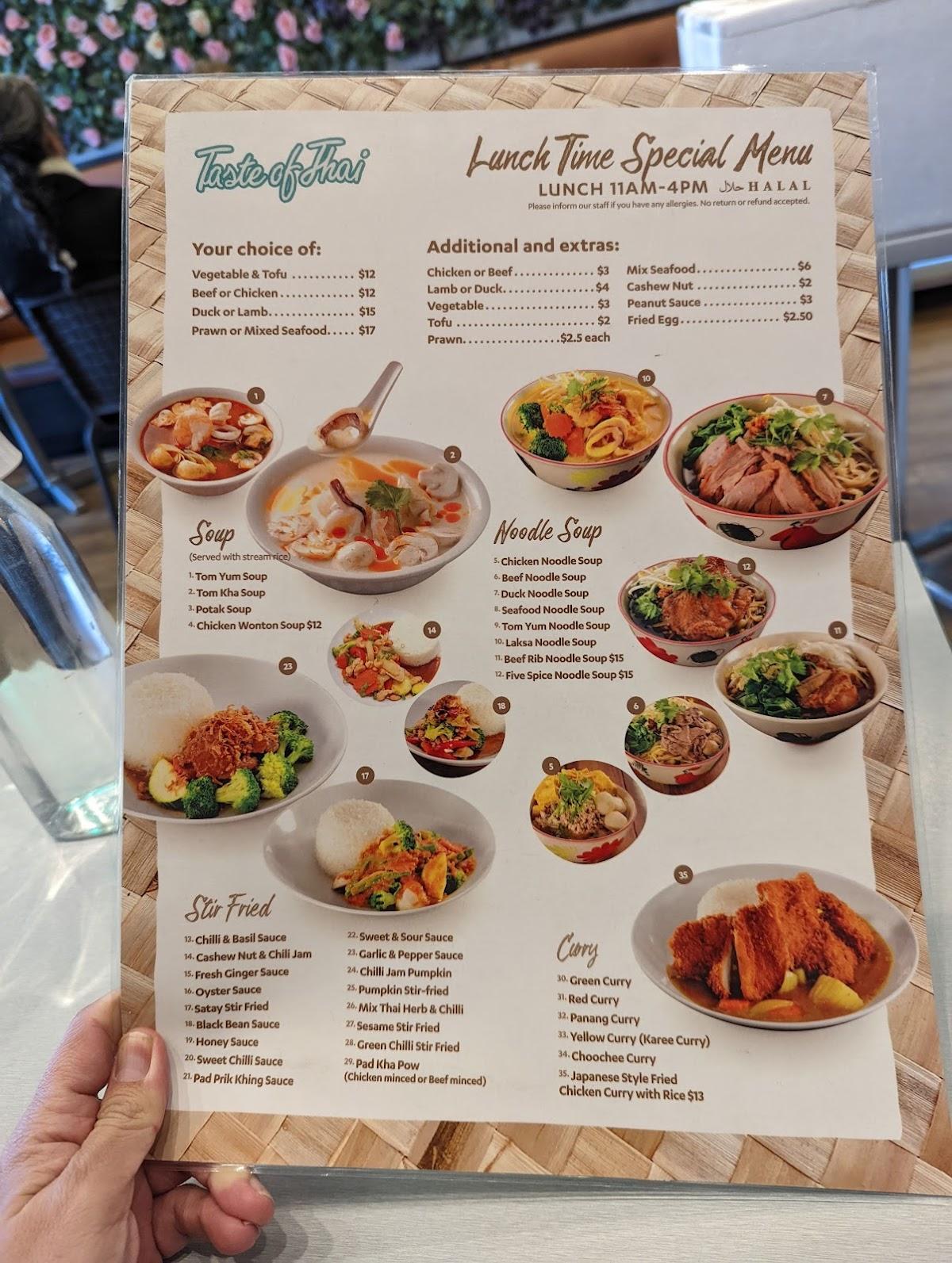 Menu at Taste of Thai restaurant, Randwick, 23 Belmore Rd