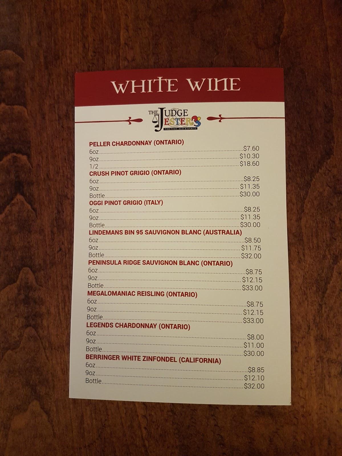 Menu at The Judge and Jester pub & bar, Grimsby