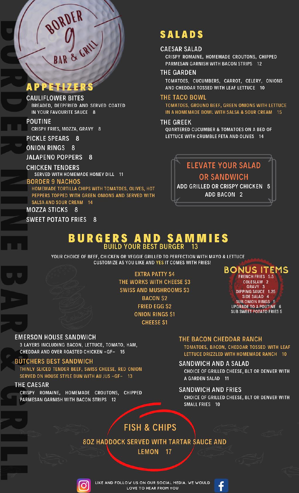 Menu at Border 9 Bar and Grill, Emerson