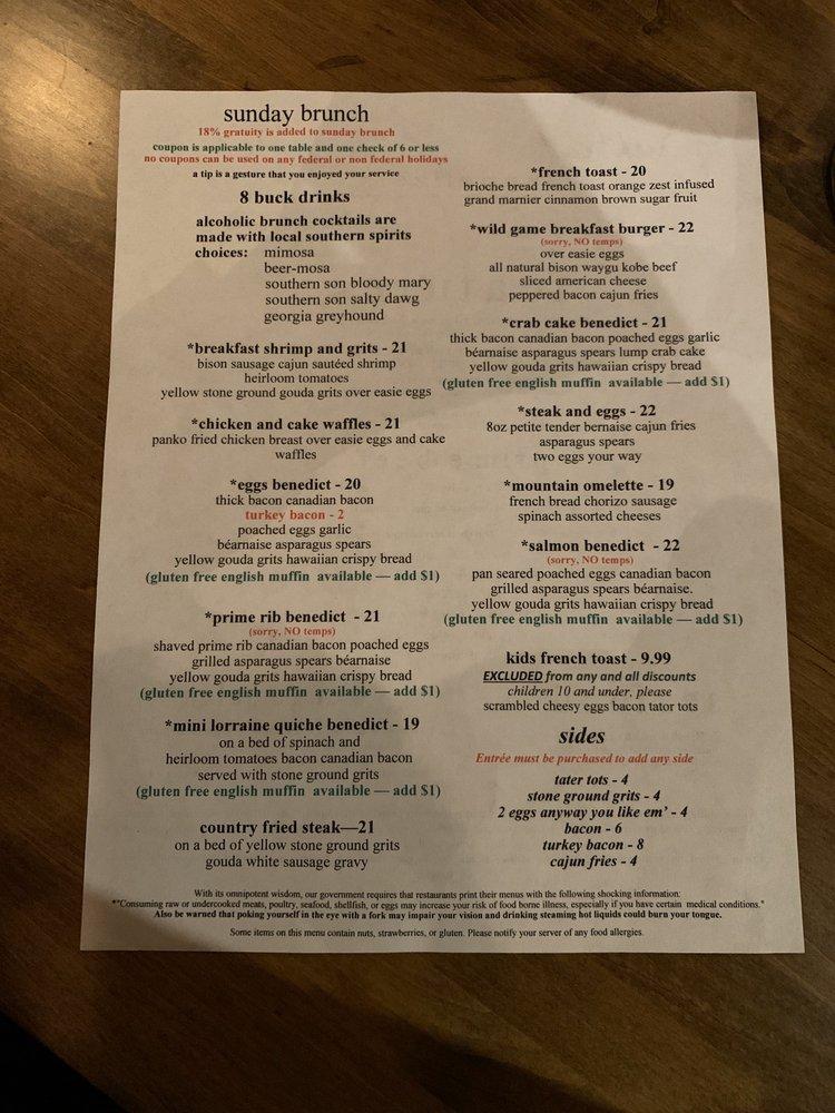 Menu at Buckhead Steak & Wine steakhouse, Columbus