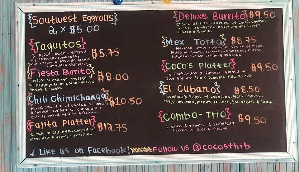 Menu at CoCo's Mexican Grill restaurant, Raceland