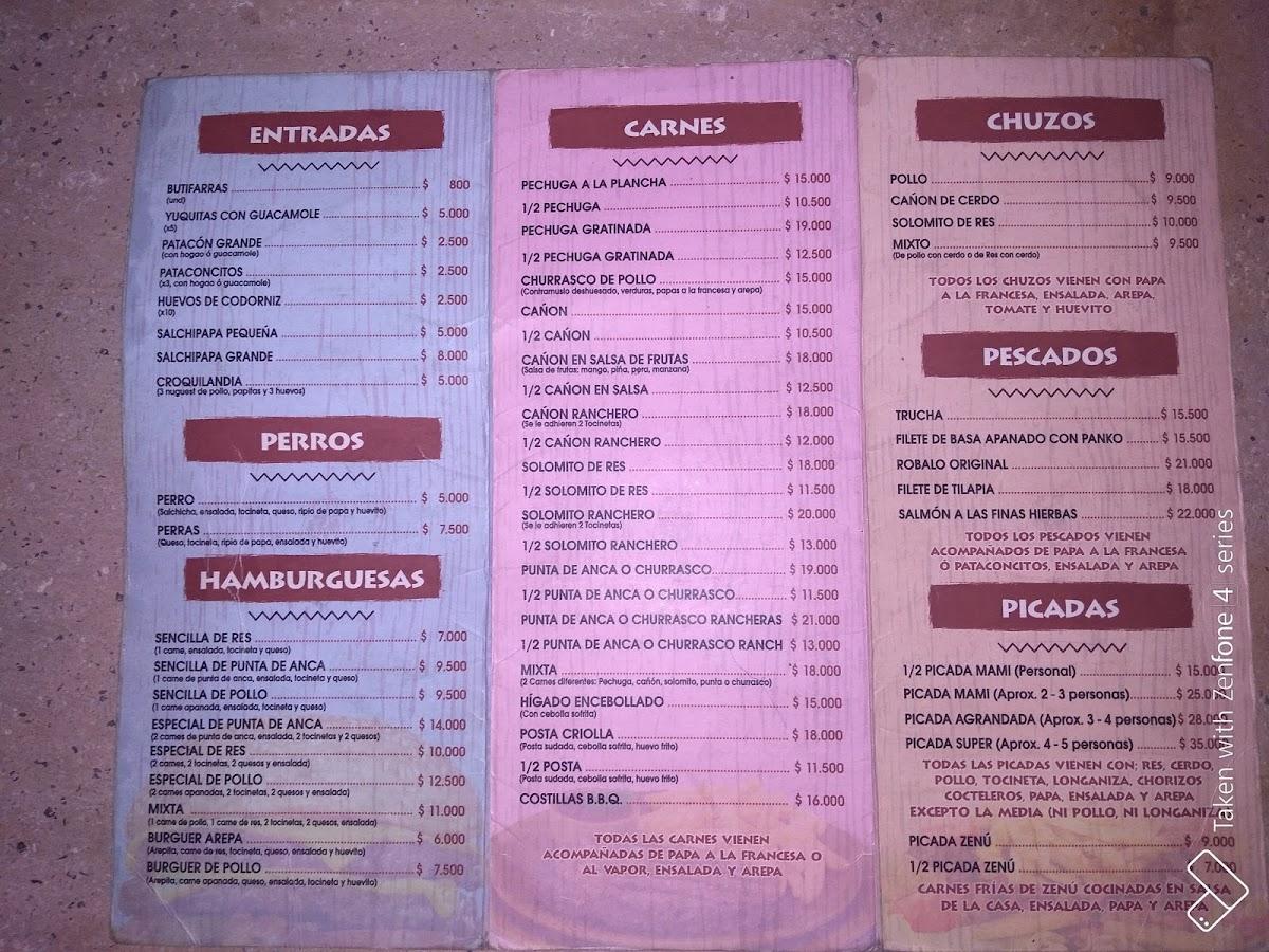 Carta del restaurante Delicias Mami, Bello
