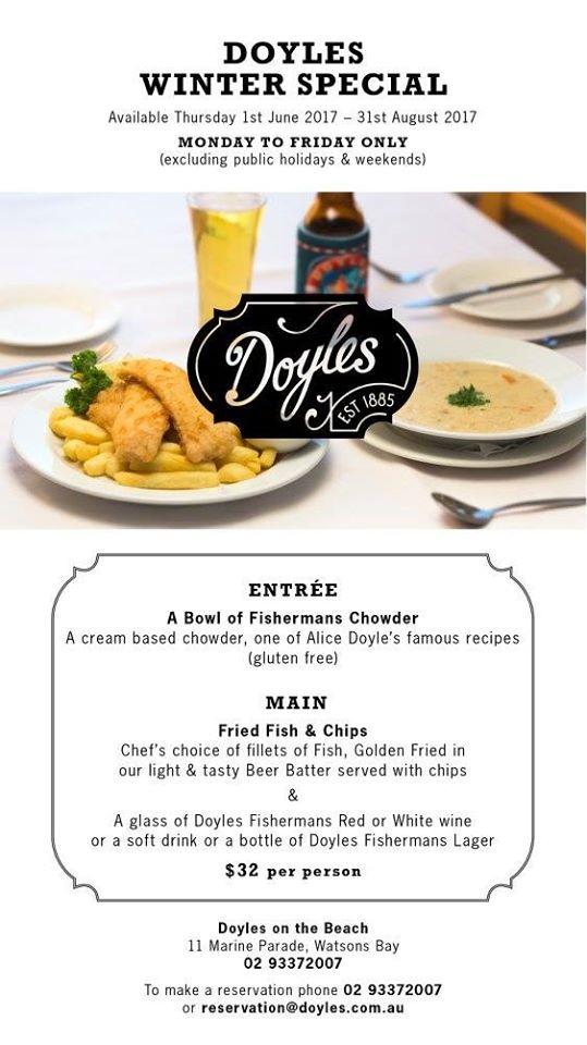 Menu at Doyles on the Beach Restaurant, Watsons Bay, 11 Marine Parade