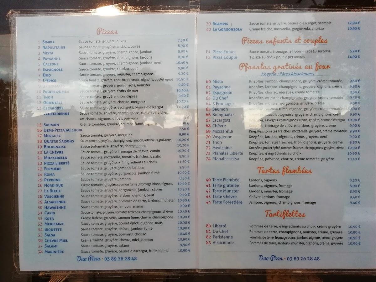 Menu au Duo Pizza pizzeria, Rumersheim-le-Haut