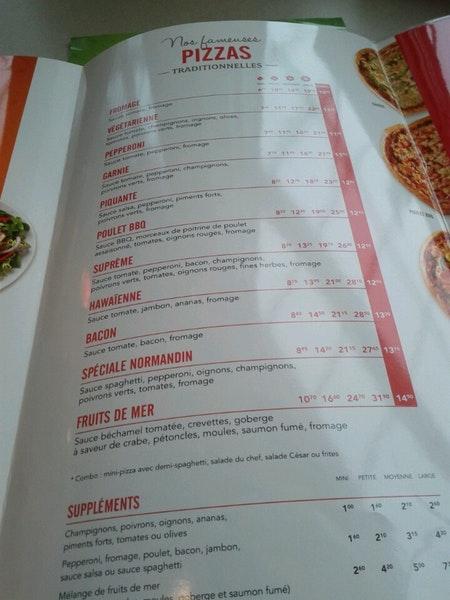 Menu at Restaurant Normandin, Québec City, Boul. Henri-Bourassa
