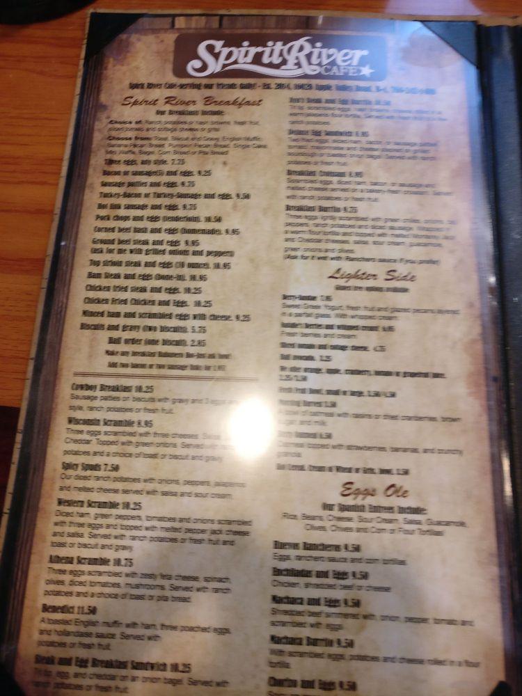 Menu at Spirit River Café cafe, Apple Valley
