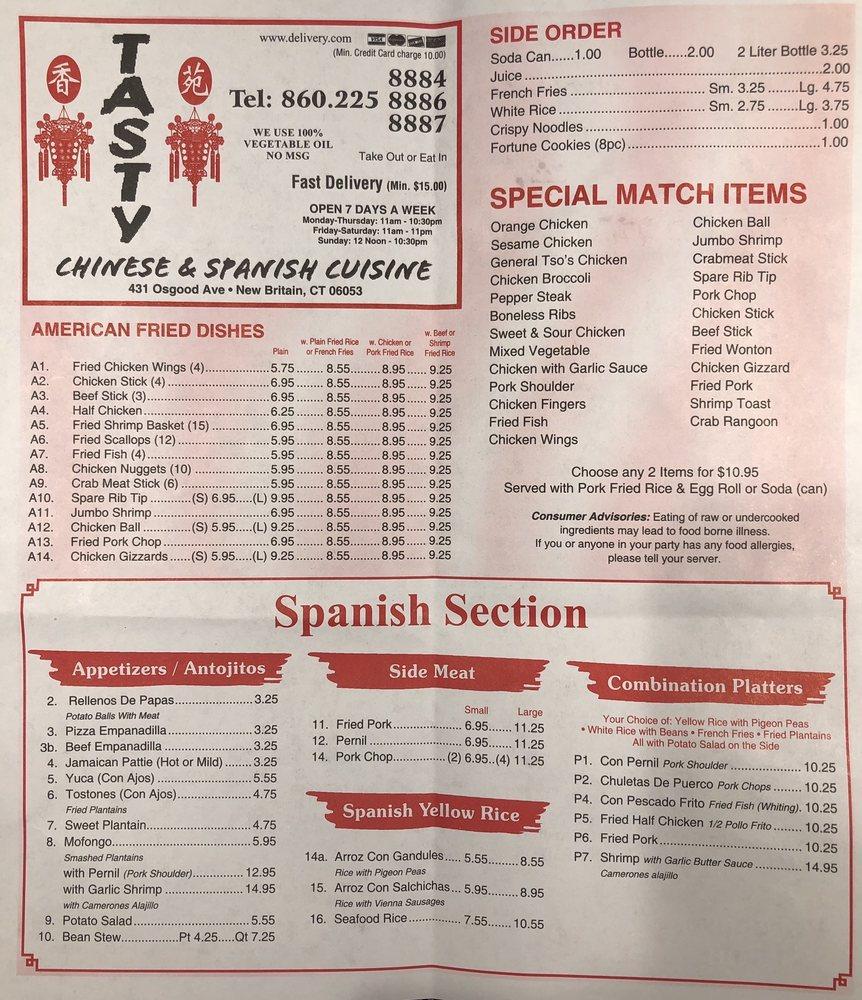 Menu at Tasty Chinese Restaurant, New Britain