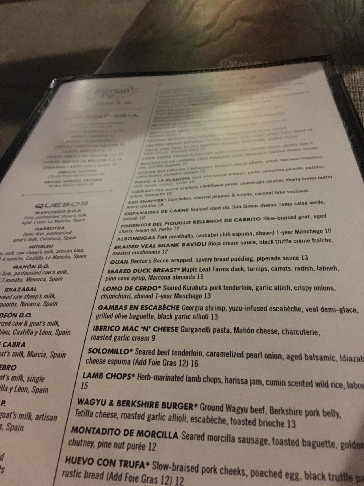 Menu at The Iberian Pig restaurant, Decatur, 121 Sycamore St