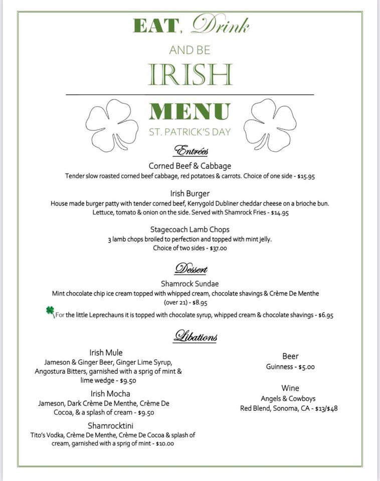 Menu at The Stagecoach Inn steakhouse, Garden City