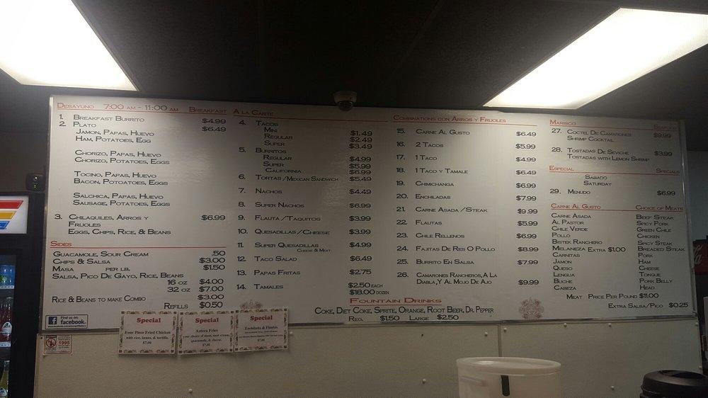 Menu at Azteca Grill & Bakery, Fallon