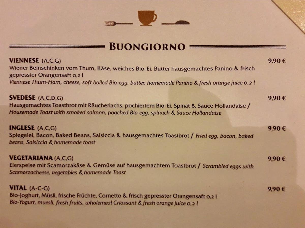 Menu at Ferrari Gelato cafe, Vienna