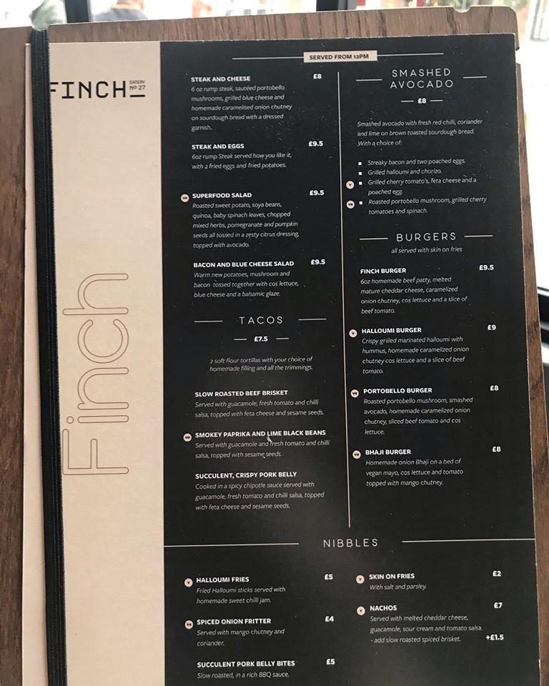 Menu at Finch Bar & Eatery, Worthing