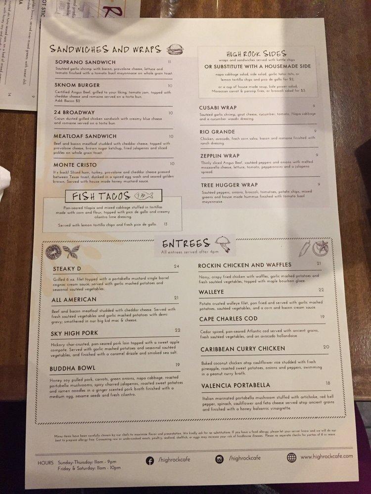 Menu at High Rock Cafe, Wisconsin Dells, 232 Broadway Ave